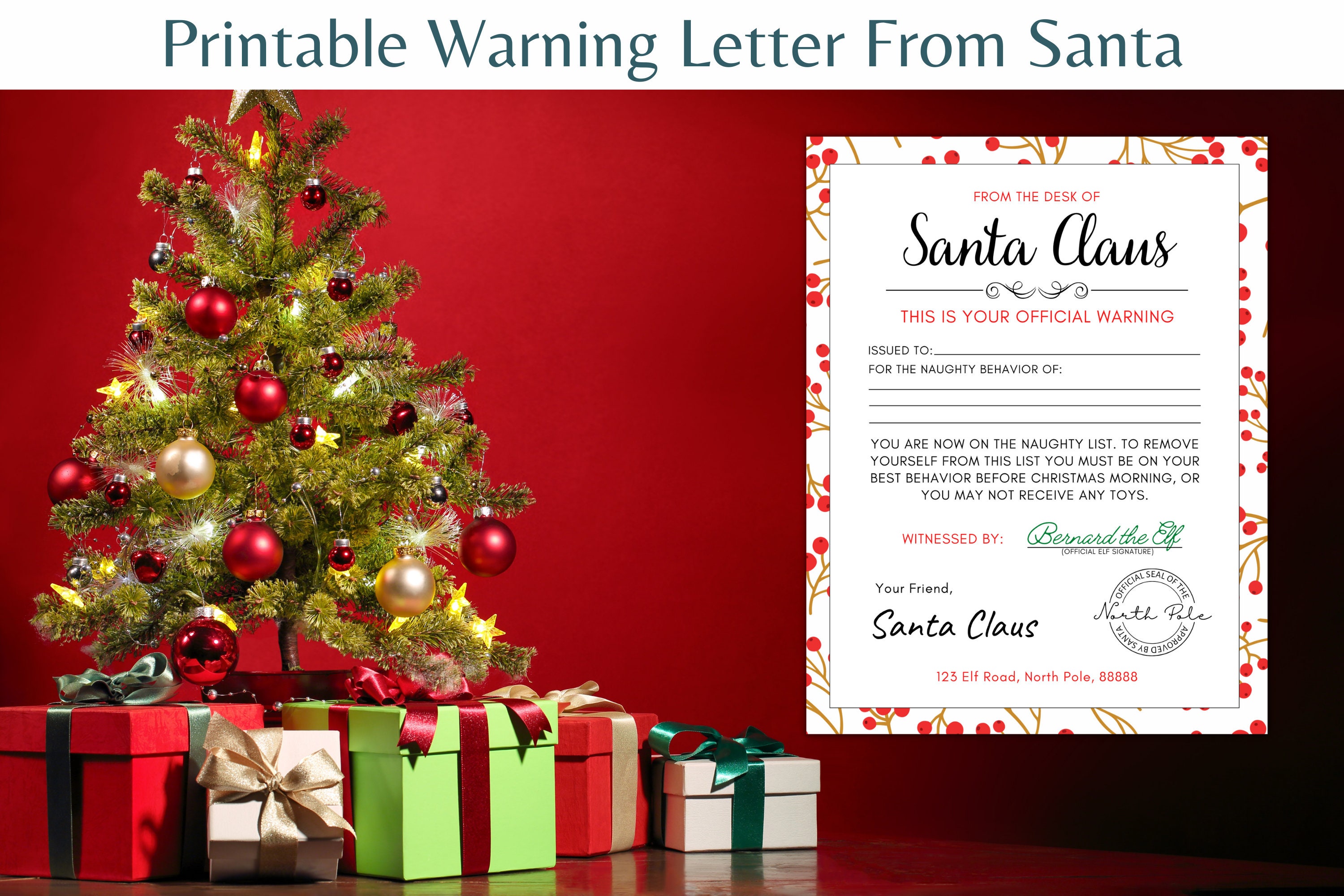 Printable Letter From Santa Claus Warning Letter Naughty - Etsy