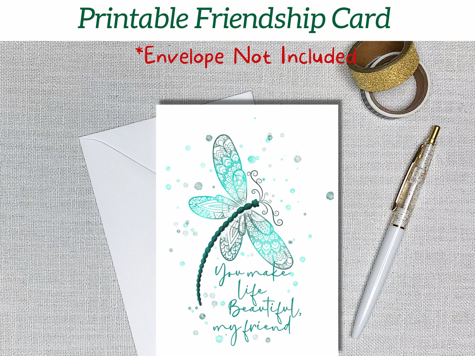 Dragonfly Friendship Card Printable, Blue and White Card, Best Friend ...