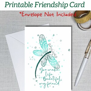 Dragonfly Friendship Card Printable, Blue and White Card, Best Friend ...