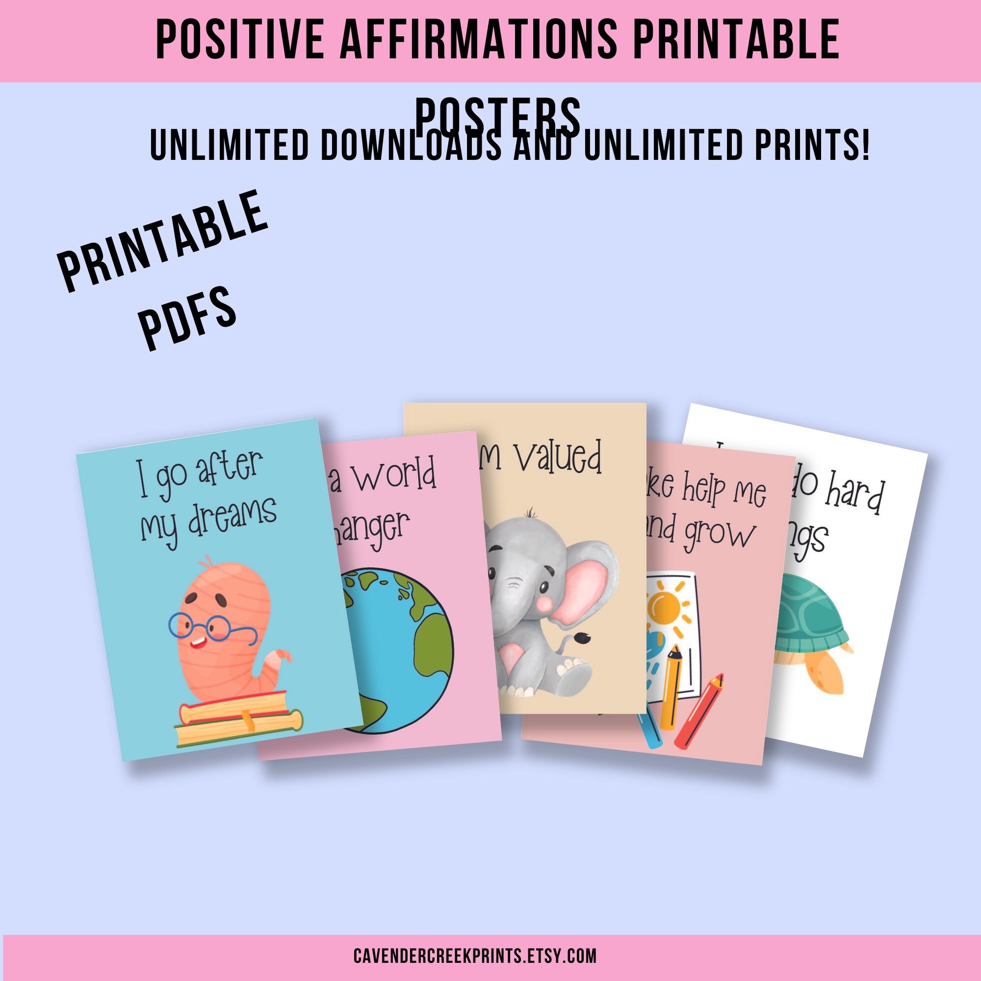 Printable Positive Affirmations Wall Art Bundle Colorful Kids Room and ...