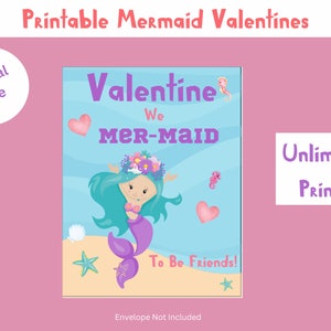 Printable Mermaid Valentine's Day Cards for Kids, Instant Download, DIY ...