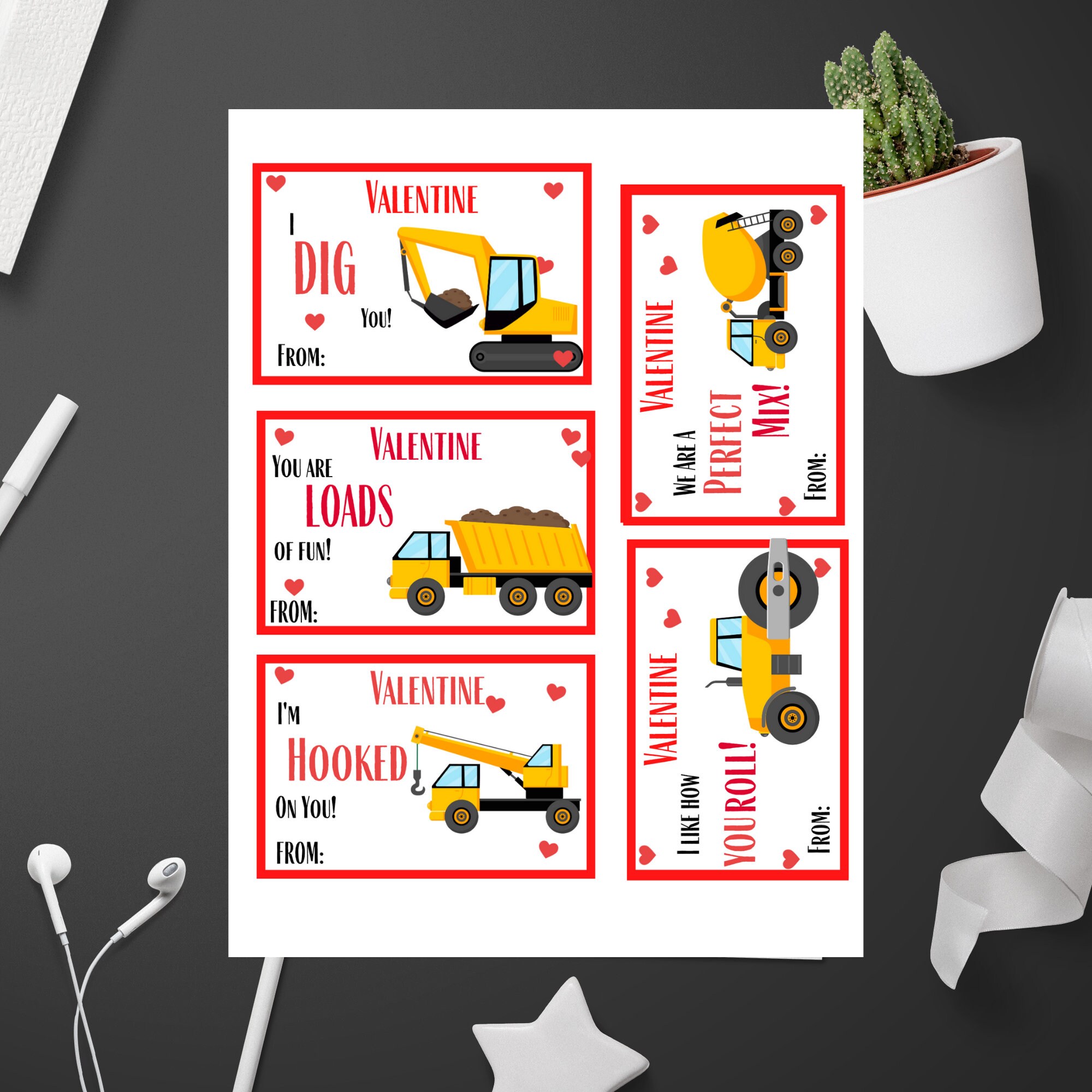 Printable Construction Themed Valentine's Day Cards for | Etsy