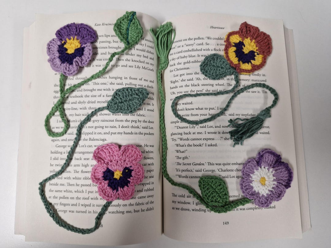 Crochet Pansy Flower Bookmark: Handmade Cotton Booklover Gift - Etsy