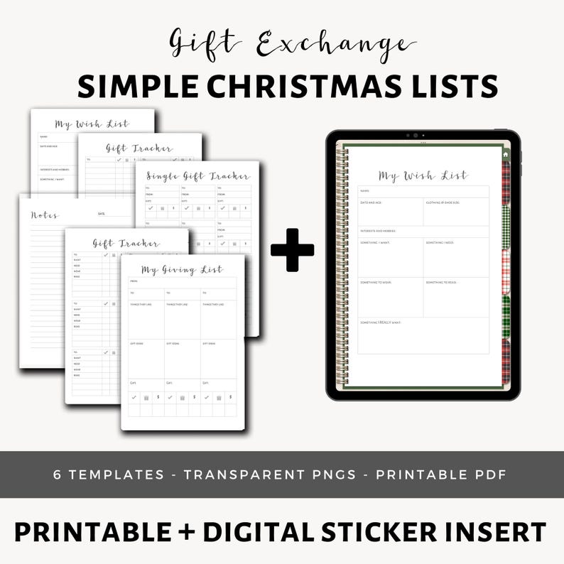 Christmas Gift Exchange Lists | Set of 6 Printable and Digital Stickers ...