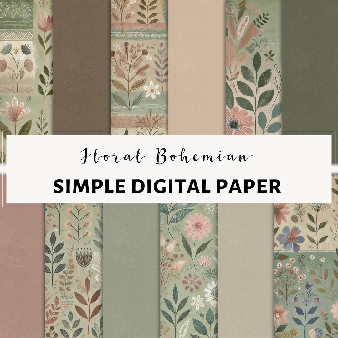 Floral Bohemian Digital Paper Pack | 12 Coordinated Floral & Textured ...