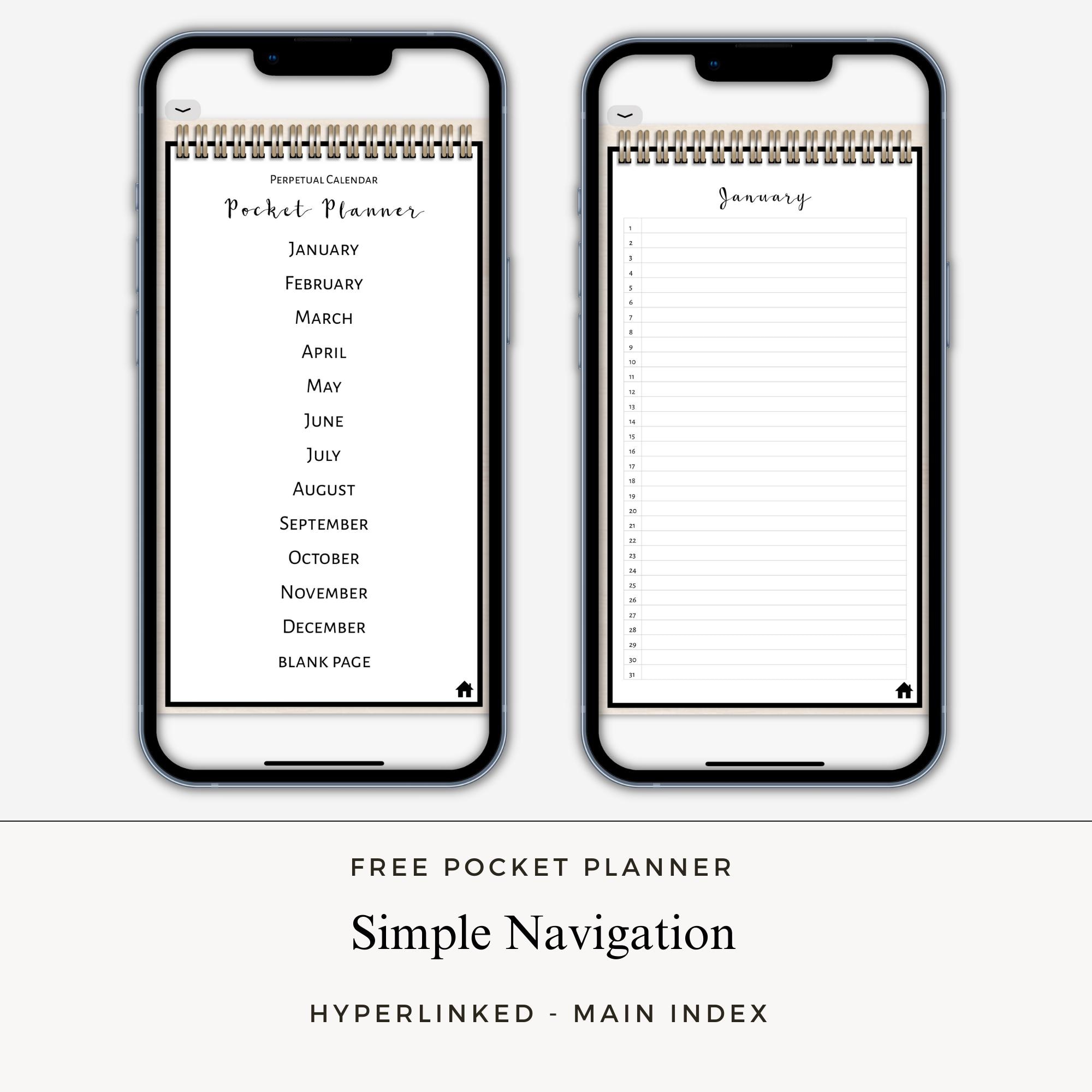 FREE | Digital Pocket Planner | Digital Perpetual Calendar | iPhone ...