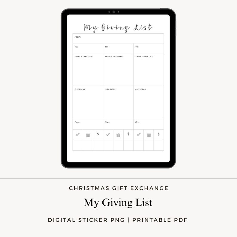 Christmas Gift Exchange Lists | Set of 6 Printable and Digital Stickers ...