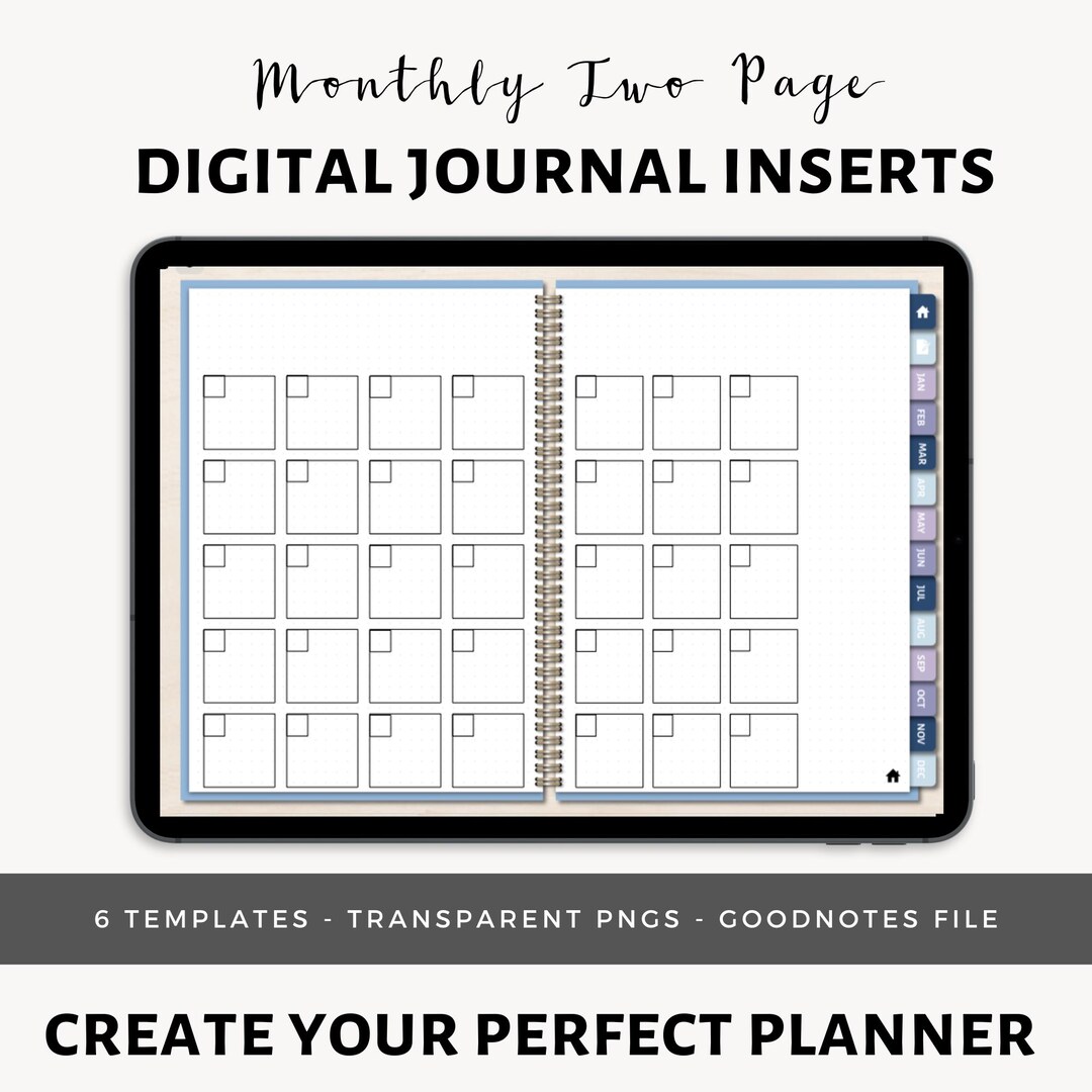 Simple Journal Insert | Monthly Two Page Digital Planner Inserts ...