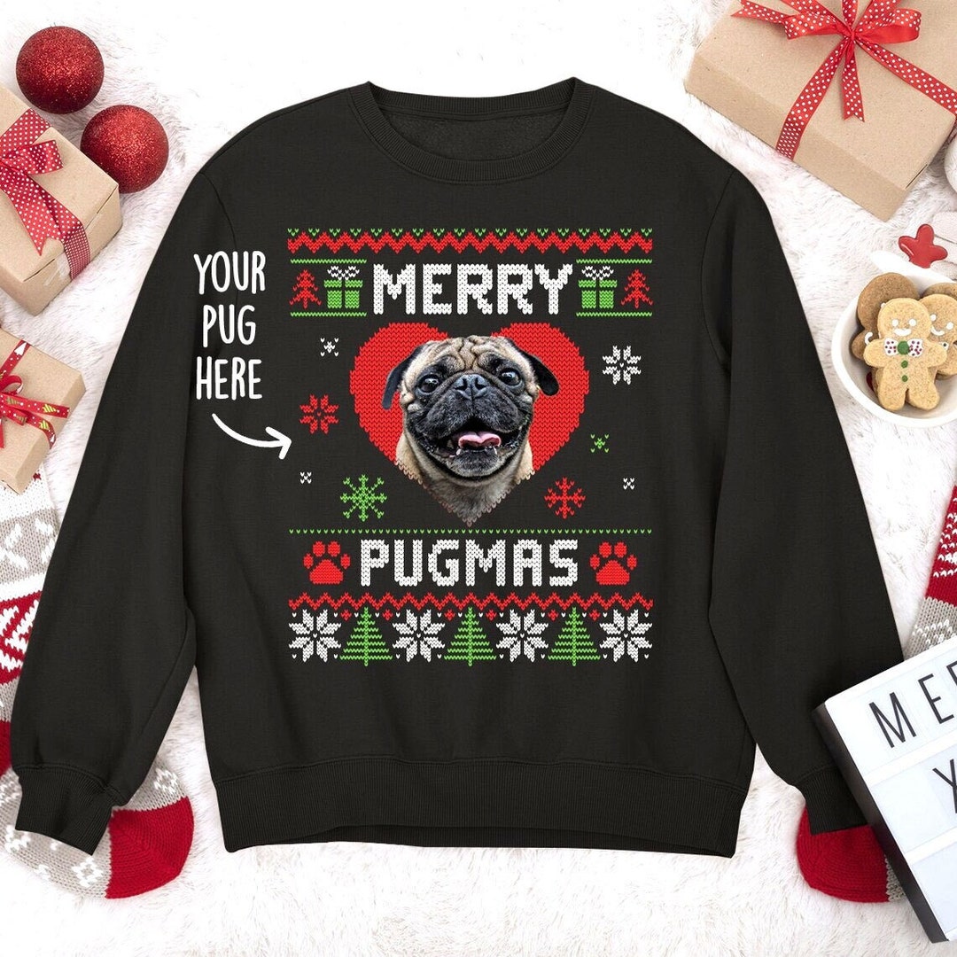 Merry Pugmas Personalised Ugly Sweater Sweatshirt Jumper. Custom Pug ...