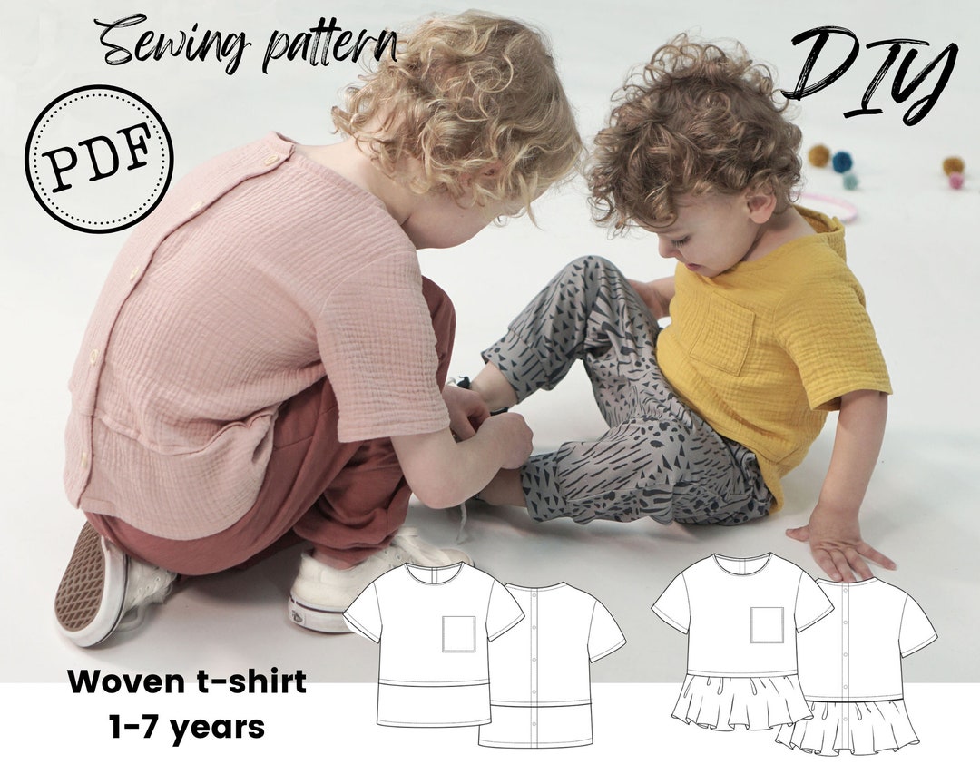 PDF Sewing Pattern, Short Sleeve Kids Unisex Top. Print at Home Sewing ...