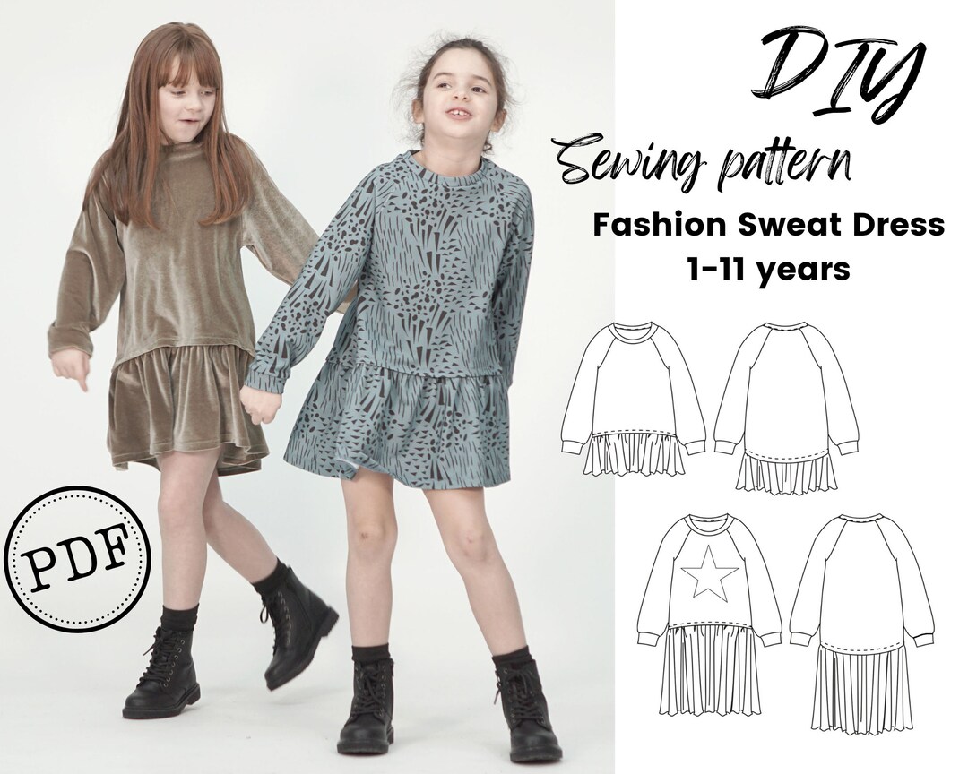 Simple Girls Sweat Dress PDF Sewing Pattern. DIY Modern Dress Print at ...