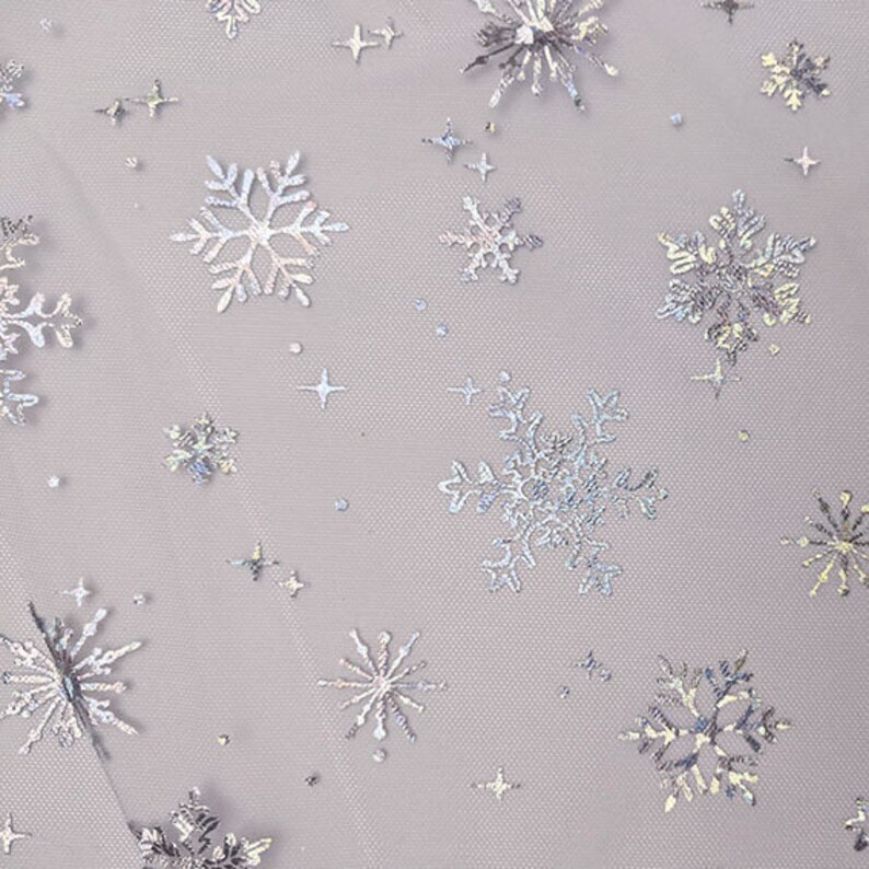 Christmas Snowflake Tulle Mesh Fabric - 147cm Wide. Lilac Irredescent ...