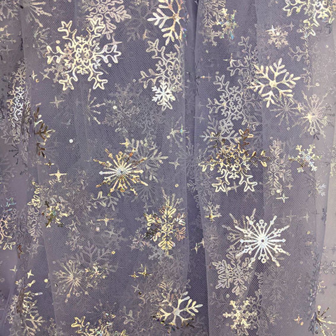 Christmas Snowflake Tulle Mesh Fabric - 147cm Wide. Lilac Irredescent ...