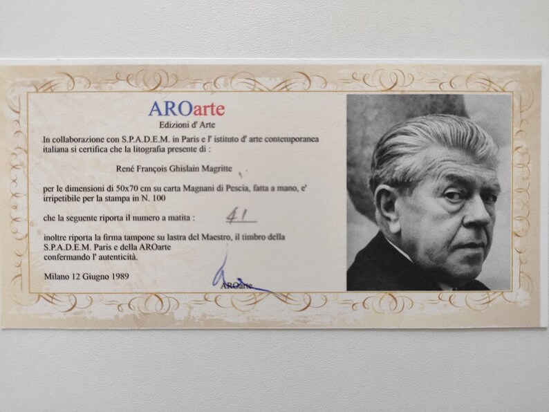 René Magritte Signed Sunset Certificate surreal Art - Etsy