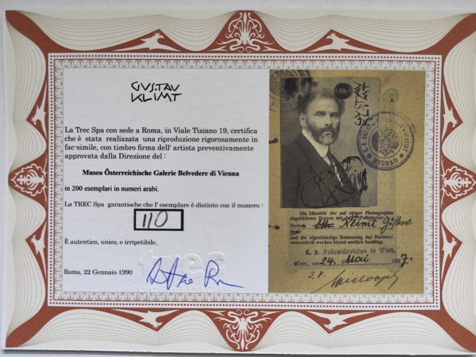 Gustav KLIMT The Maiden certificate signature Klimt Art | Etsy