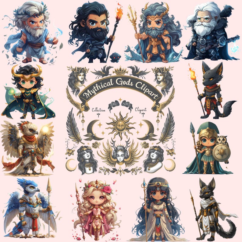 Mythical Gods Clipart Bundle – 20 Cute Pngs | Greek, Norse, Egyptian ...