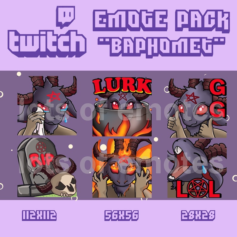 Baphomet Twitch Emote Package /Cry /GG /Lol /Lurk /Rage /RIP - Etsy México