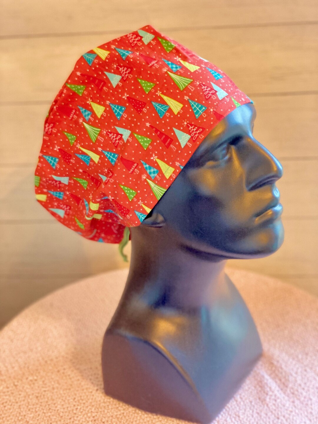 Red Christmas Cap With Festive Trees Scrub Cap!! Euro Style//adjustable ...