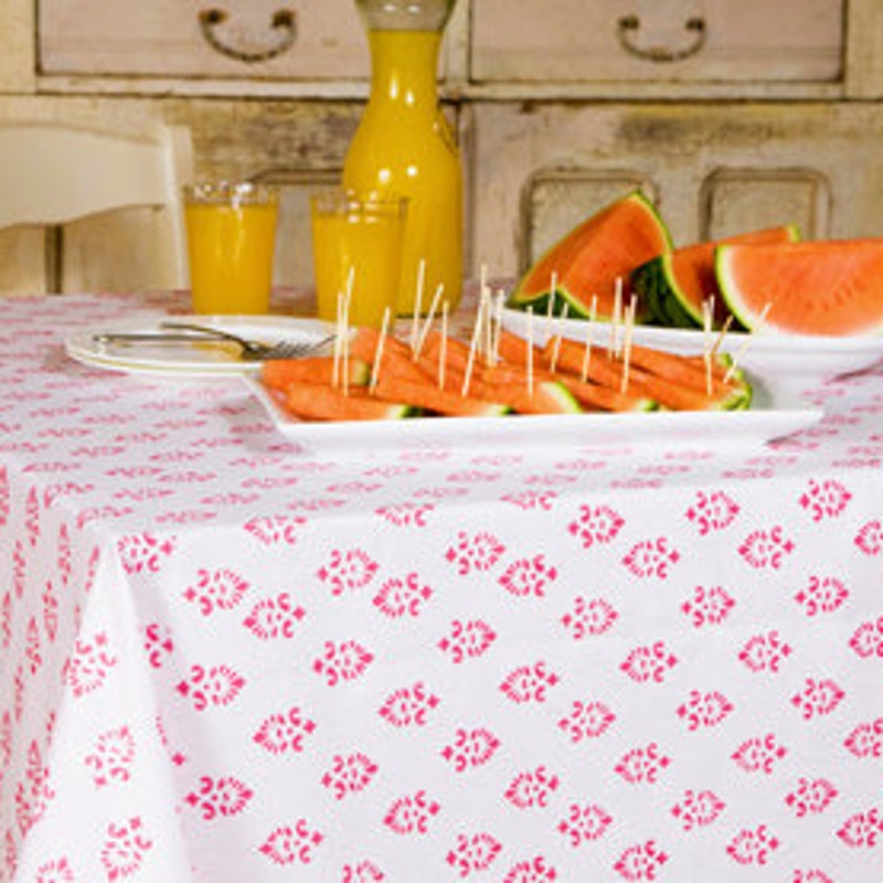 Pink Block Print Tablecloth - Etsy