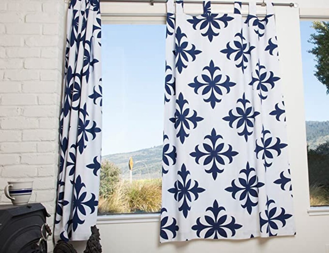Navy Blue Big and Bold Floral Pattern Sapphire Splendor Curtain in ...