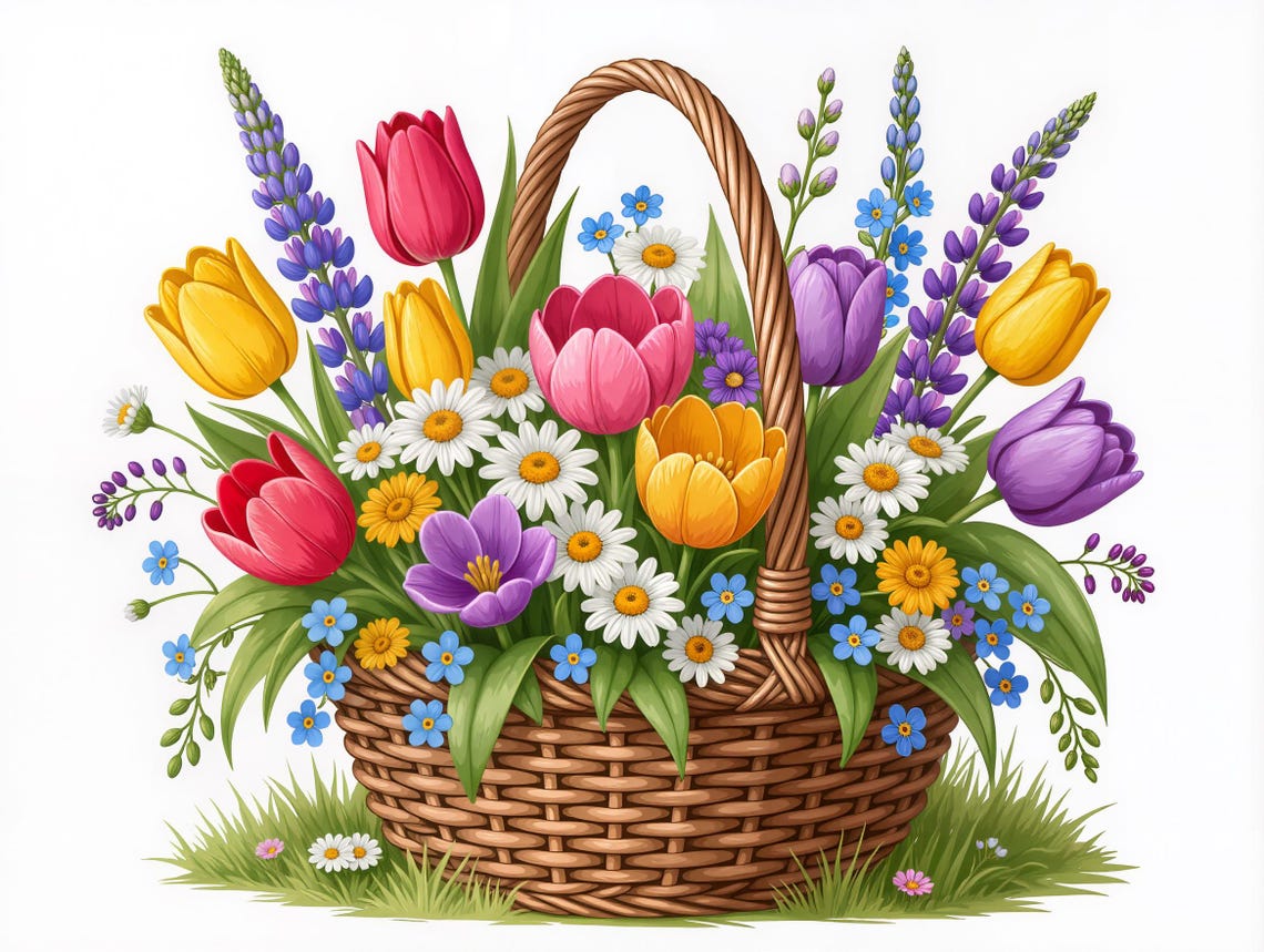 Flower Basket Clipart Set, 12 Watercolor Floral Basket PNG, Transparent ...