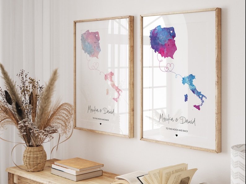 Personalised Map Poster Love Map Two Countries Map - Etsy