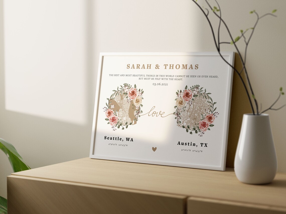 Personalised Map Poster, Love Map, Two Countries Map, Customisable Map ...