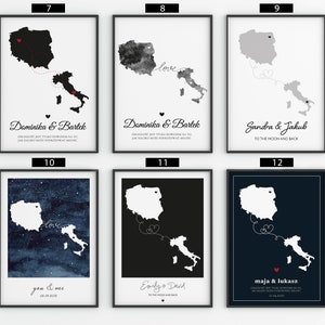 Personalised Map Poster, Love Map, Two Countries Map, Customisable Map ...