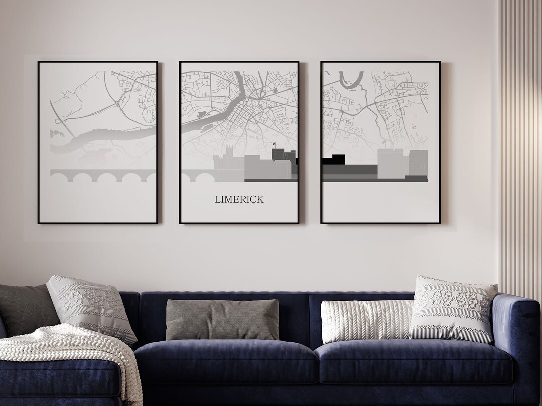 Limerick Triptych, Limerick Skyline With a Map, Limerick Poster ...