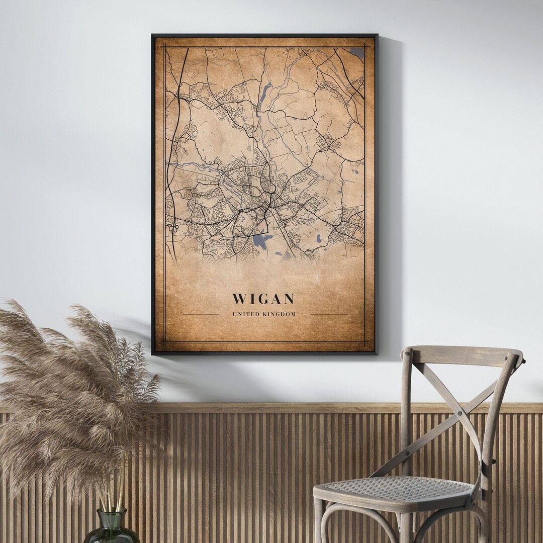 Wigan, UK Vintage Style Landkarte Poster - Etsy.de