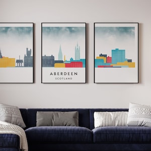 Aberdeen Triptych, Aberdeen Skyline, Aberdeen 3 Posters, Watercolor ...