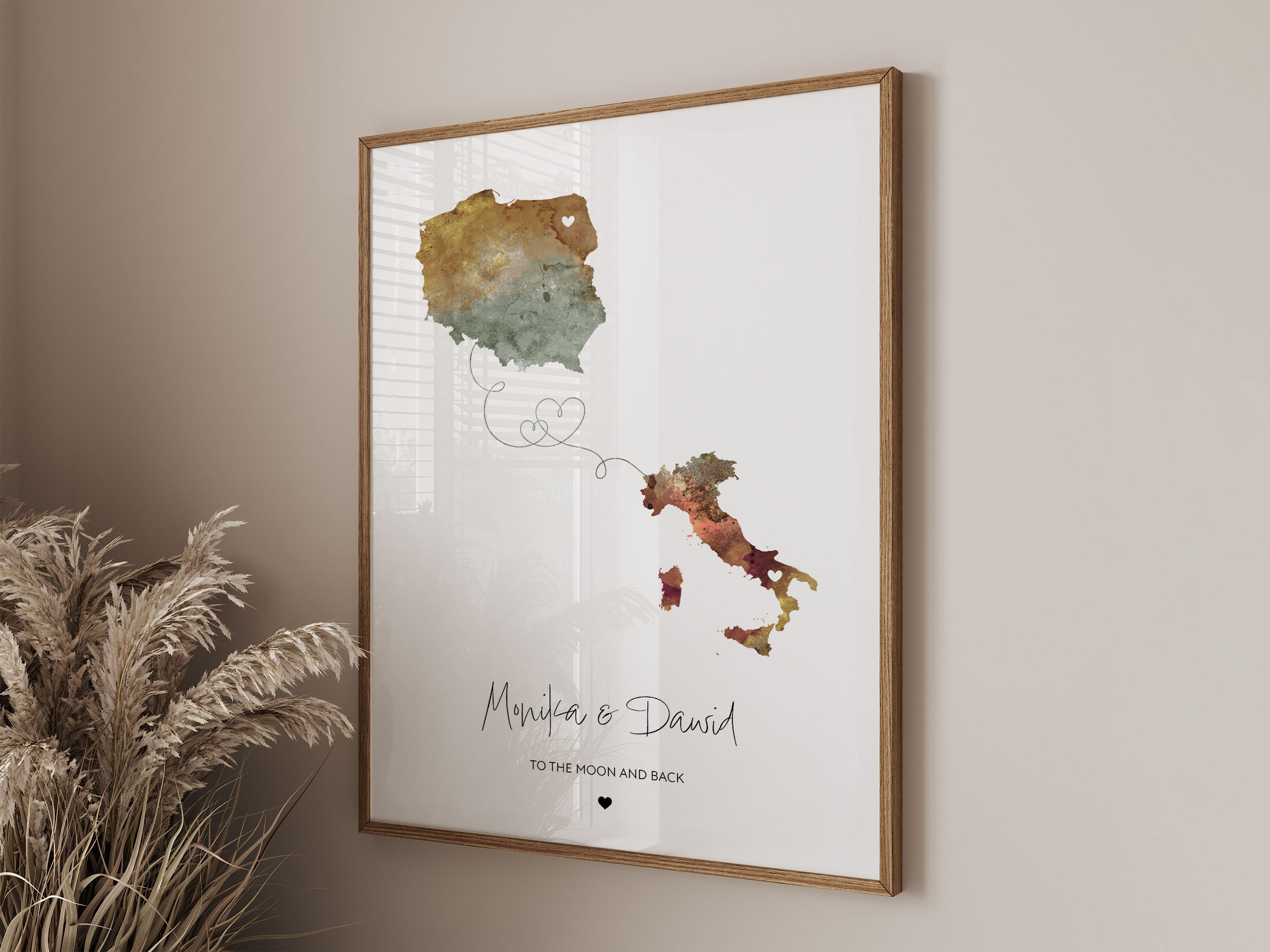 Personalised Map Poster, Love Map, Two Countries Map, Customisable Map ...