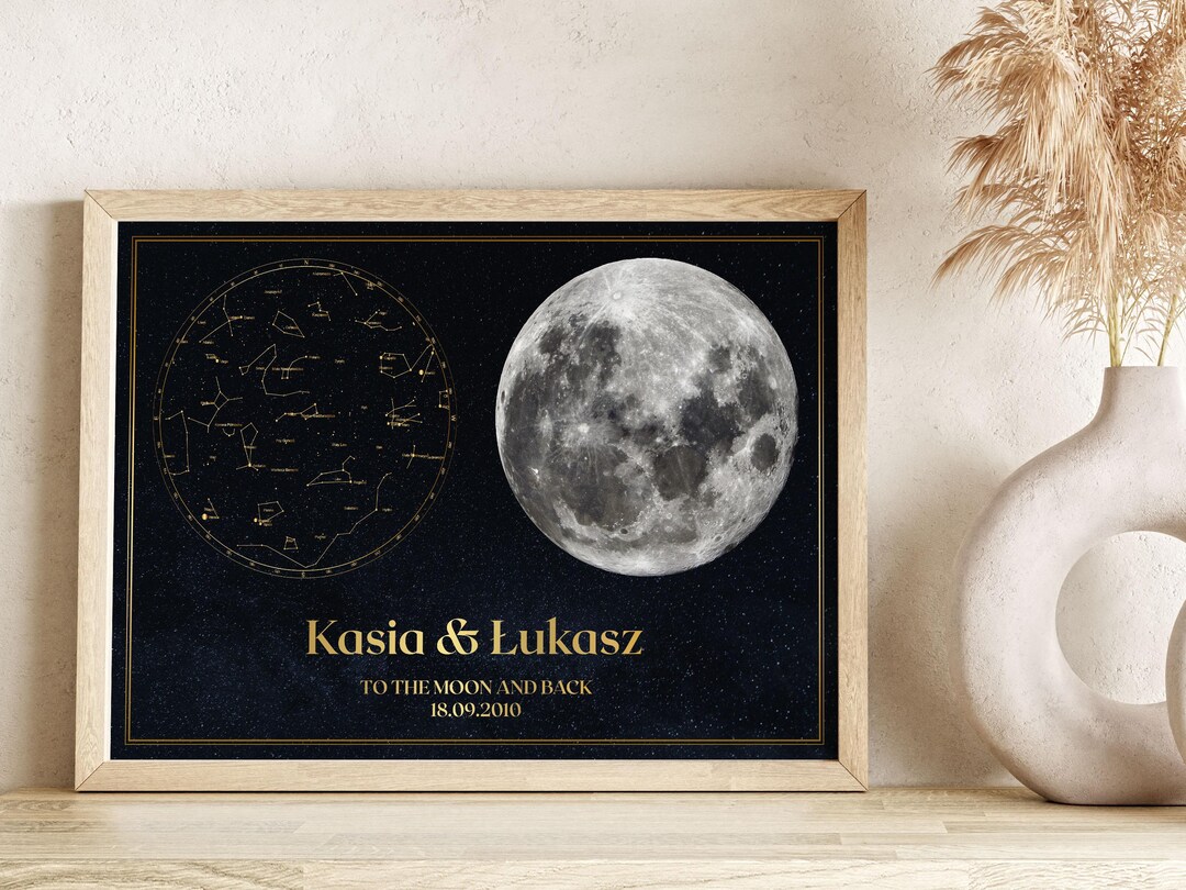 Custom Star Map With Moon Phases, Constellation Map, Night Sky Map, Any ...