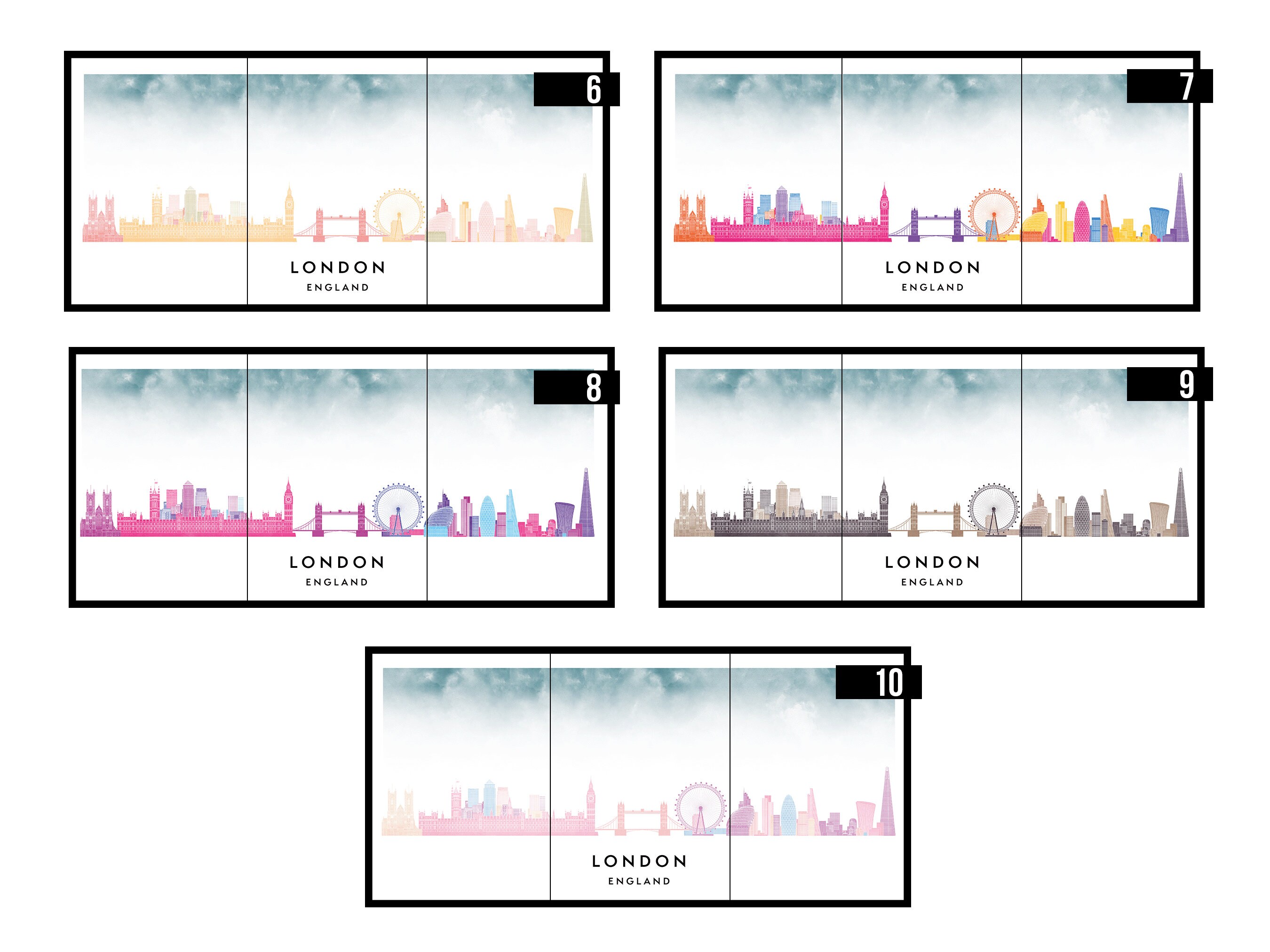 Sheffield Watercolor Skyline Triptych Set of 3 Prints, Sheffield UK ...
