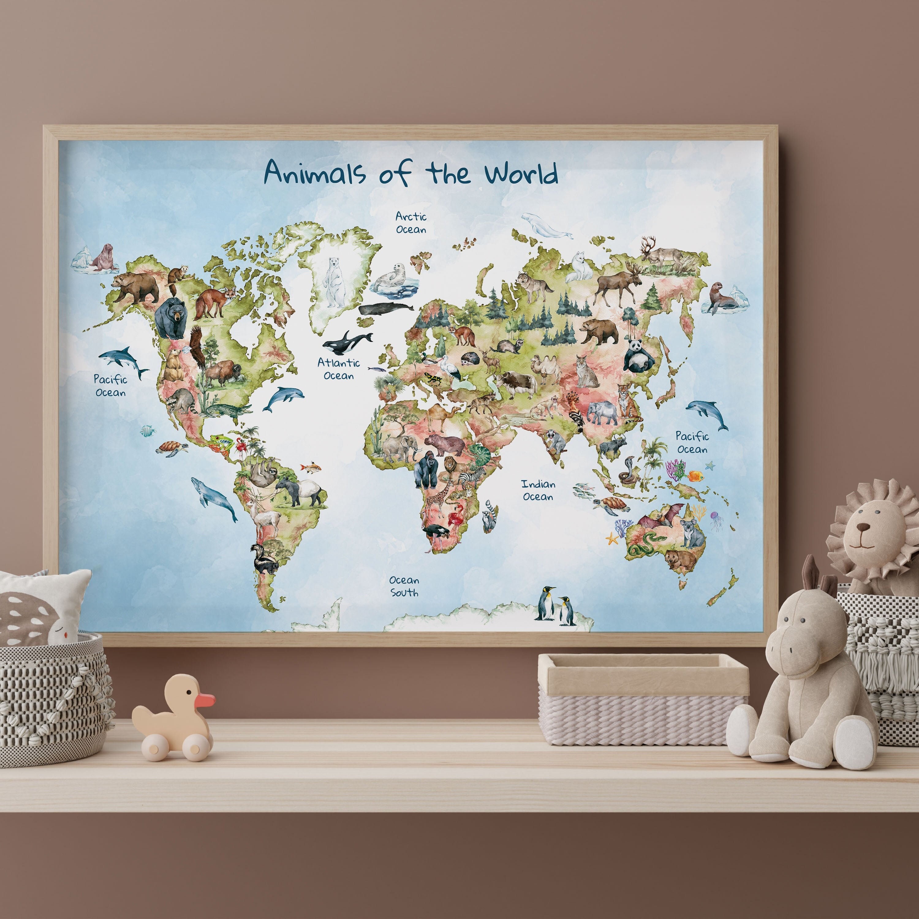 Animals World Map Poster for Kids Nursery Poster Animals Poster - Etsy