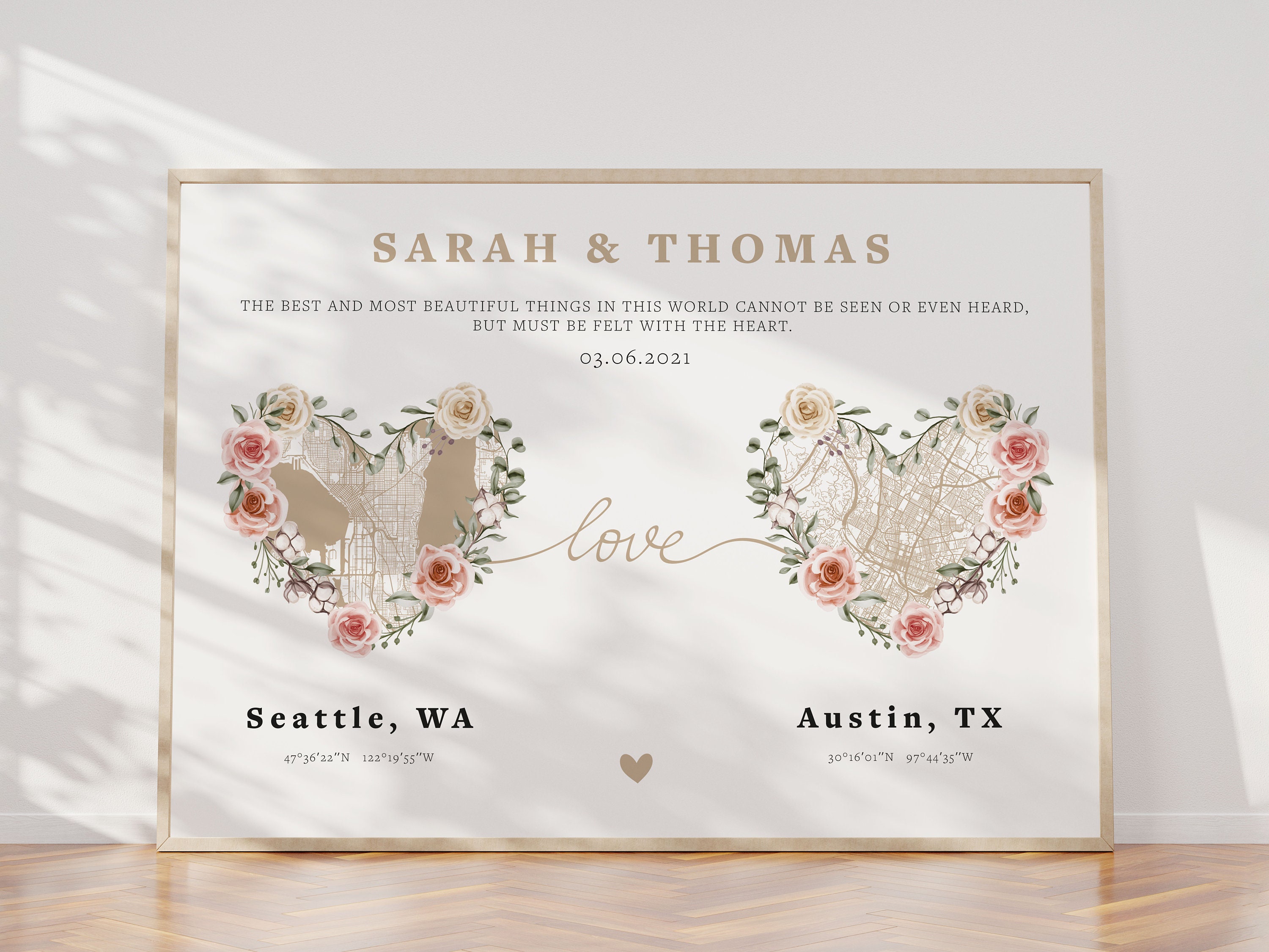 Personalised Map Poster, Love Map, Two Countries Map, Customisable Map ...