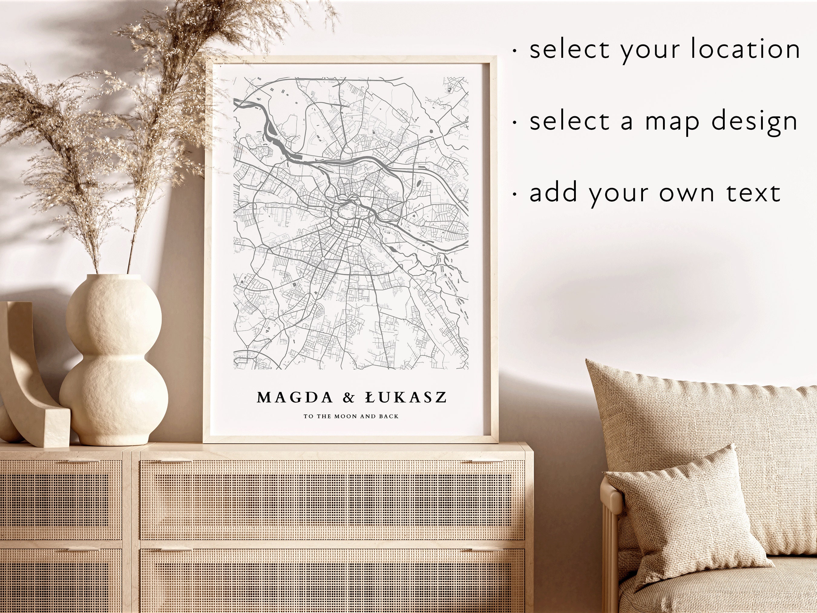 Custom Map Poster Print, Personalized City Street Map With Coordinates ...