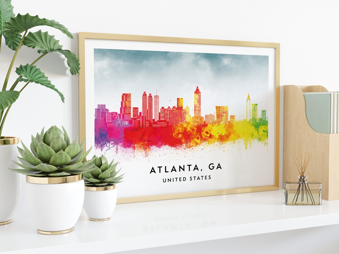 Atlanta Skylines Poster, Watercolor Style Skylines Poster, Usa Skylines ...