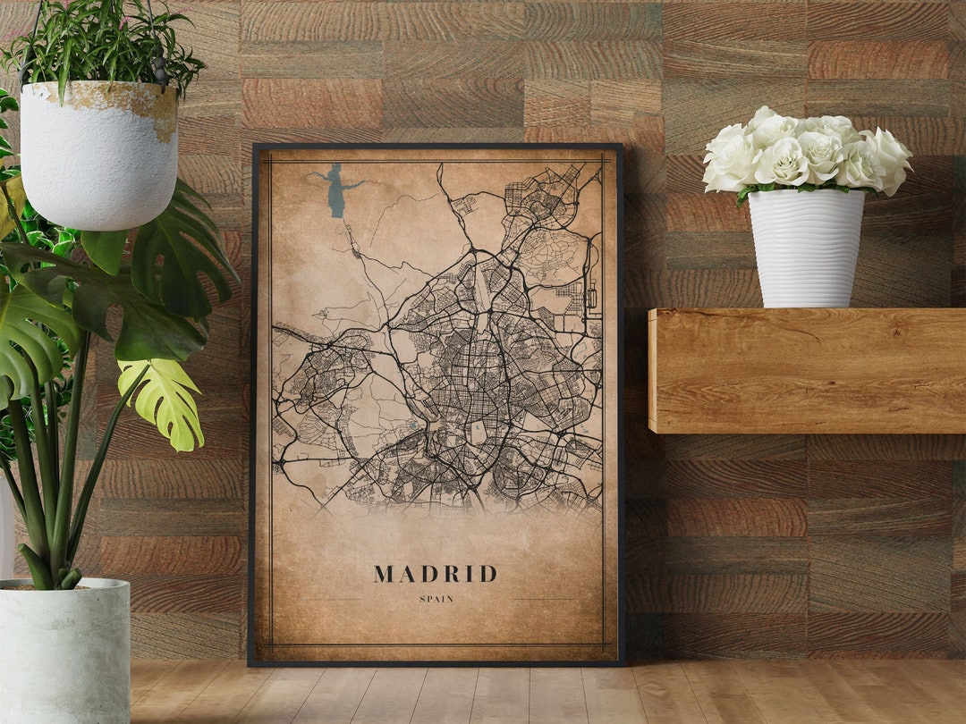 Madrid, Spain Vintage Style Map Poster - Etsy