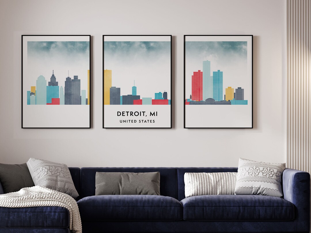 Detroit, MI Triptych, Detroit, MI Skyline, Detroit, MI Posters ...