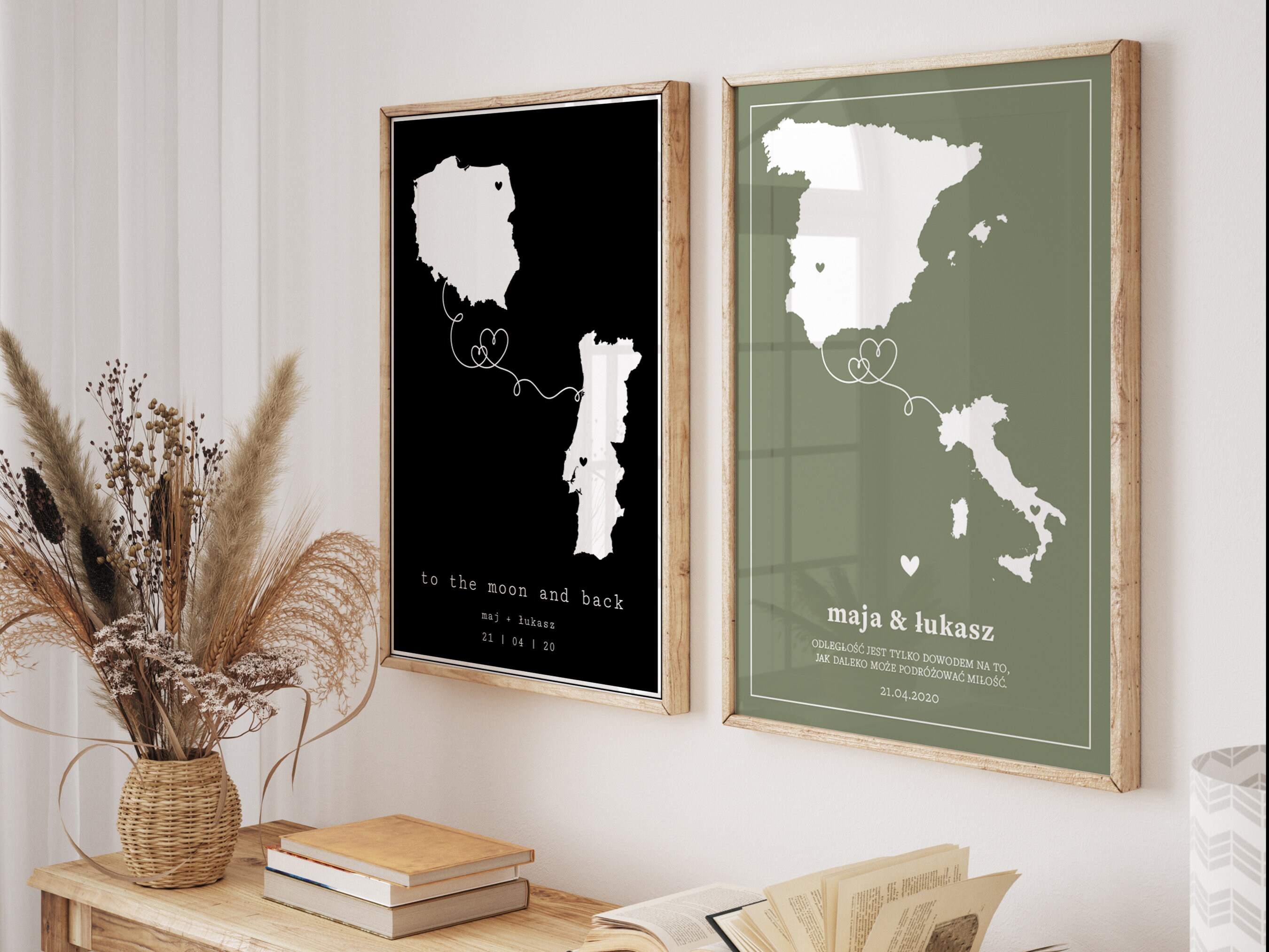 Personalised Map Poster, Love Map, Two Countries Map, Customisable Map ...
