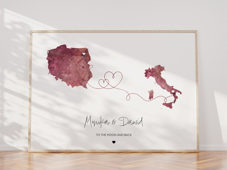 Personalised Map Poster, Love Map, Two Countries Map, Customisable Map ...