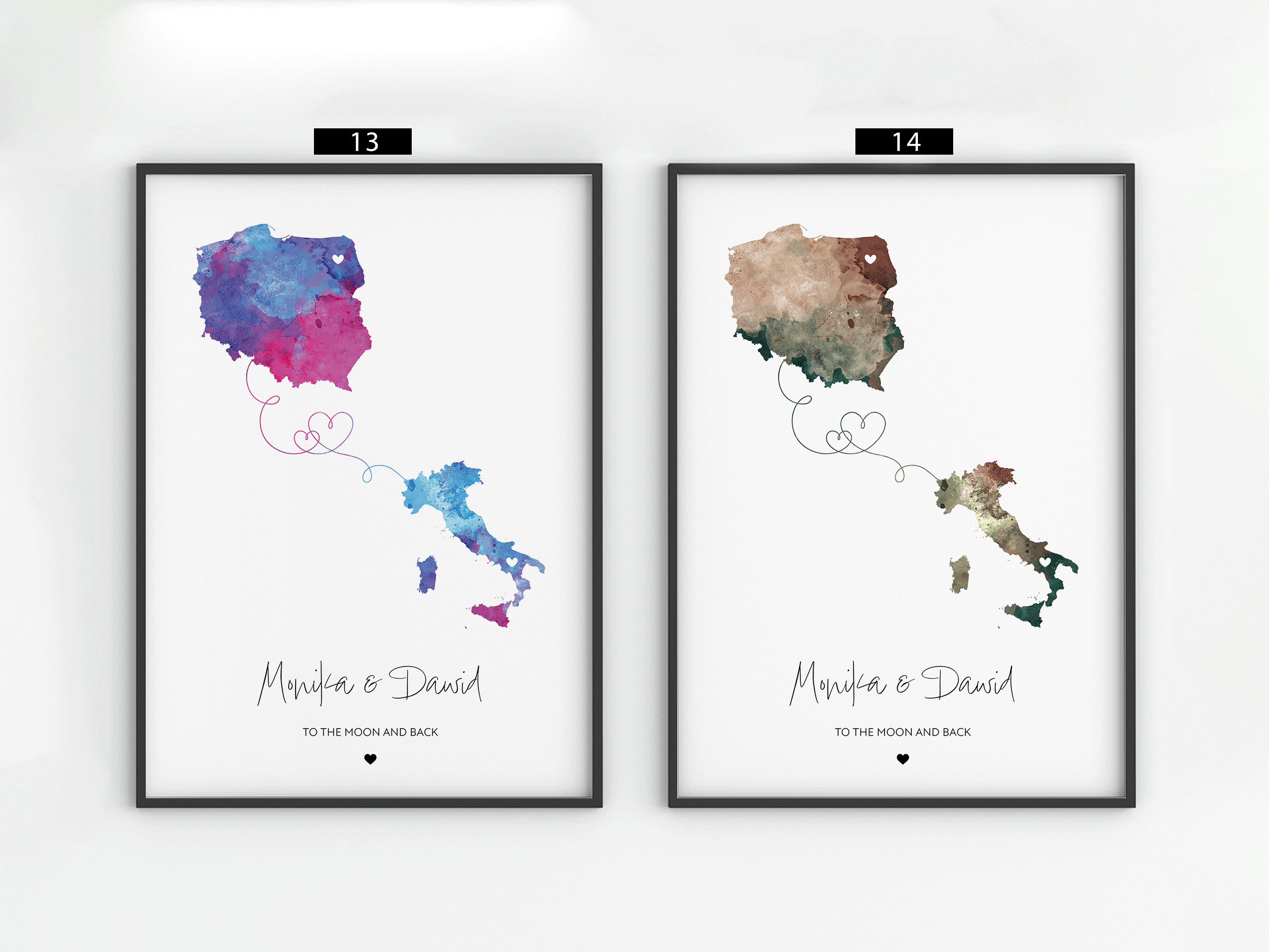 Personalised Map Poster, Love Map, Two Countries Map, Customisable Map ...