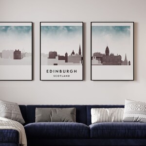 Edinburgh Watercolour Skyline Triptych, Set of 3 Prints, Edinburgh City ...