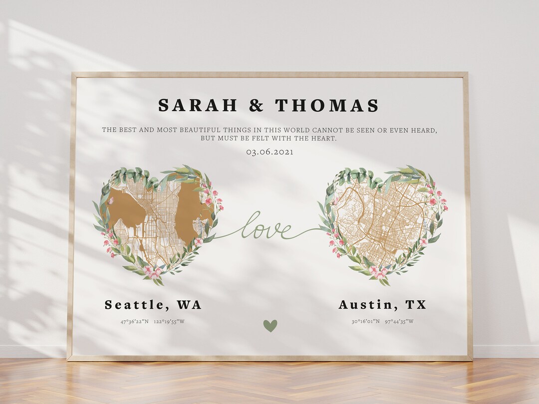 Personalised Map Poster, Love Map, Two Countries Map, Customisable Map ...