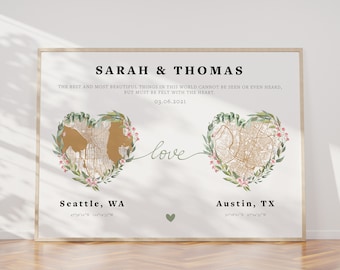 Personalised Map Poster, Love Map, Two Countries Map, Customisable Map ...