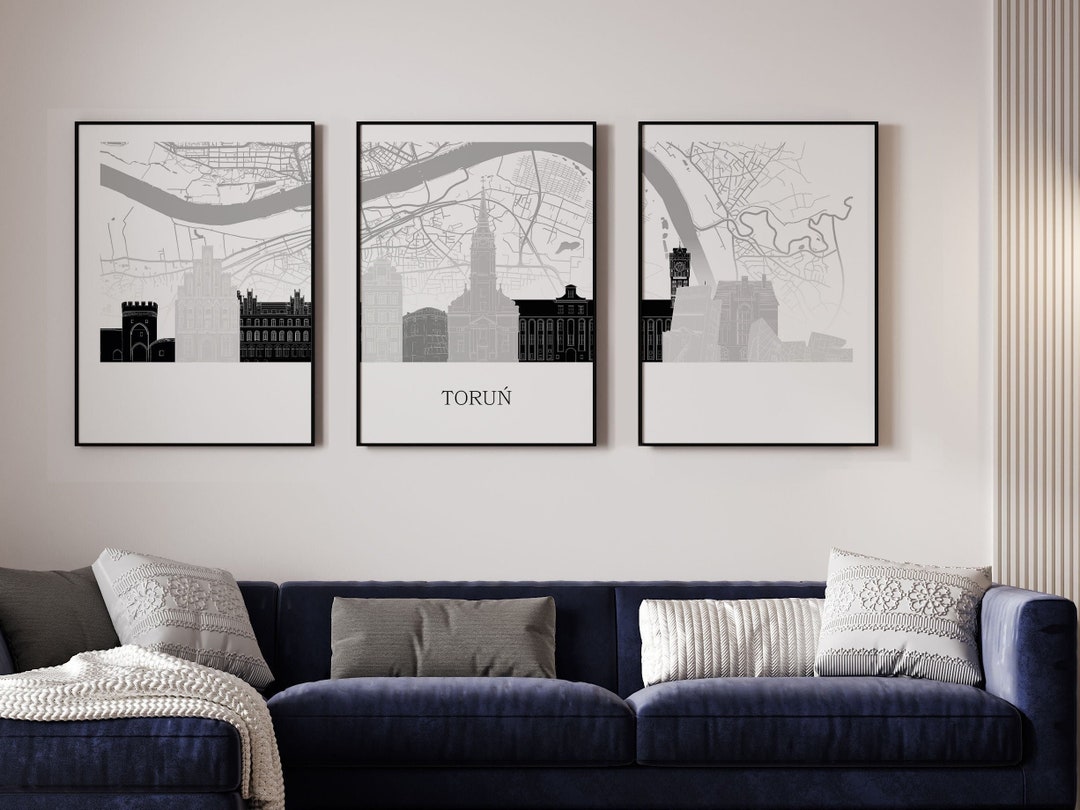 Torun Triptych, Torun Skyline With a Map, Torun Poster, Different ...