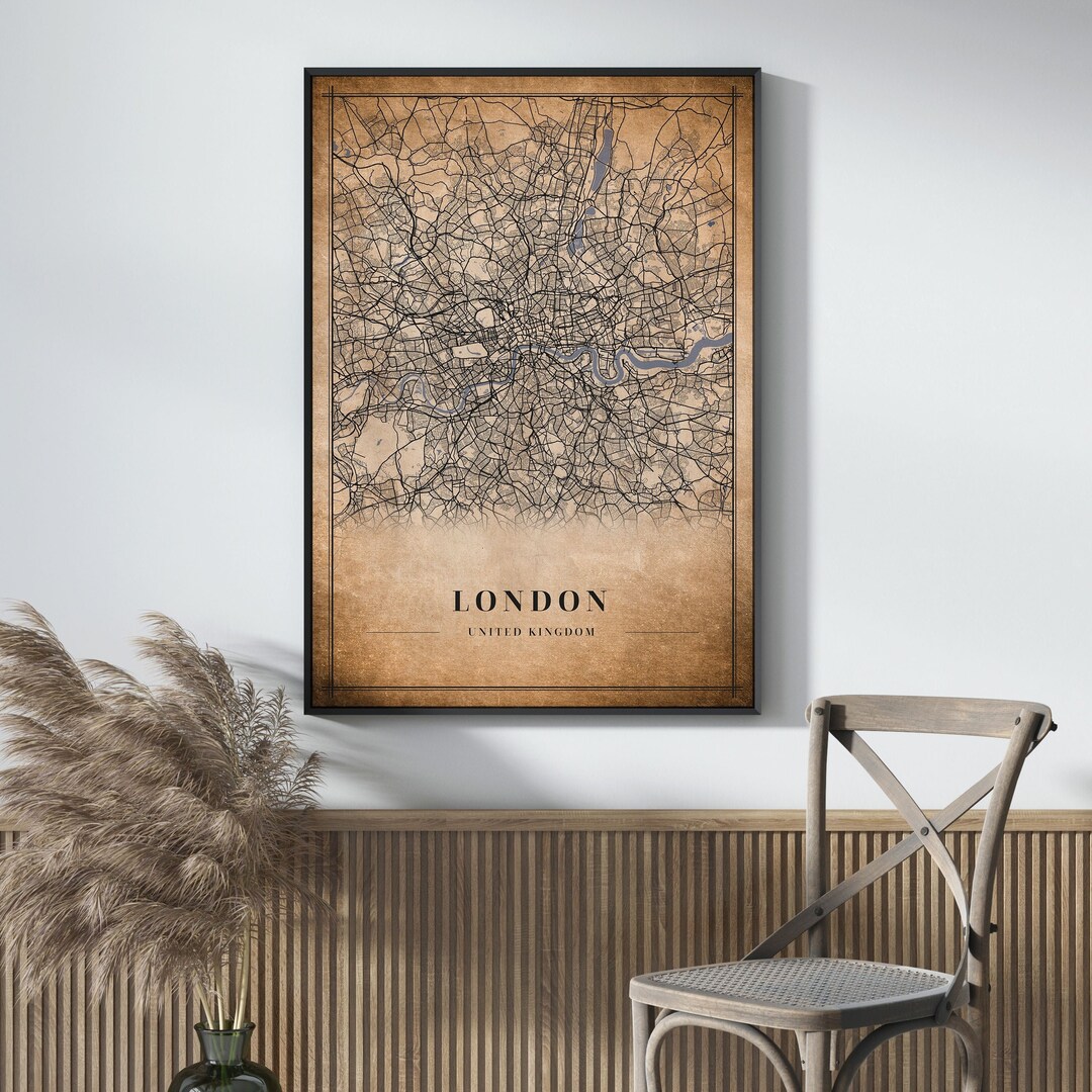 London, UK Vintage Style Map Poster - Etsy