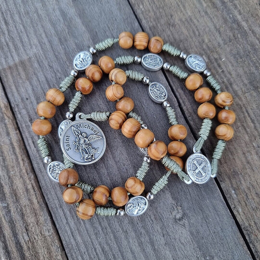 St Michael Chaplet, Olive Wood Rosary, Saint Benedict Rosary, Prayer Beads, Police Officer Gift ...