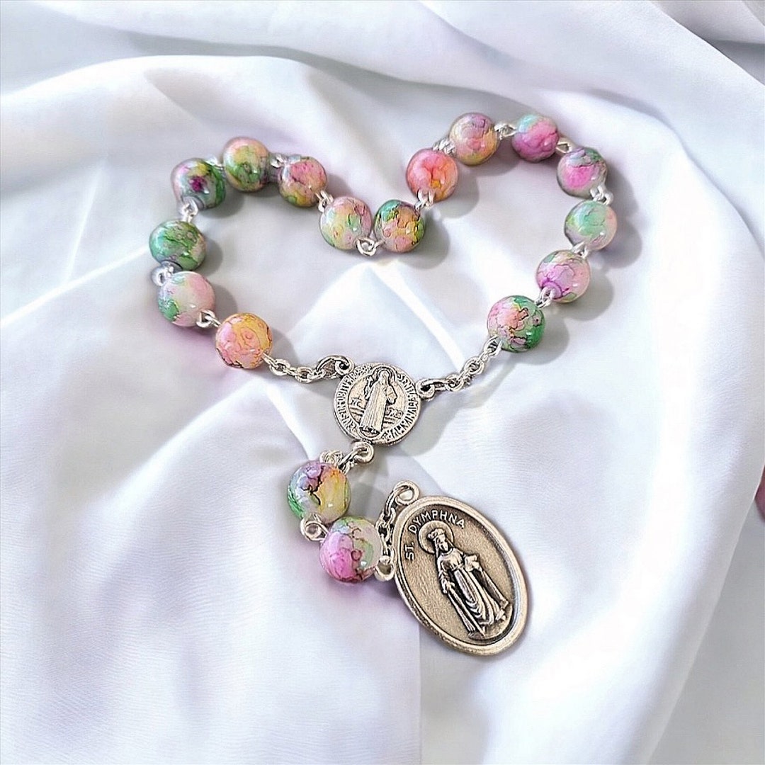 St Dymphna Chaplet: Glass Bead Rosary, Patron Saint Medal - Etsy
